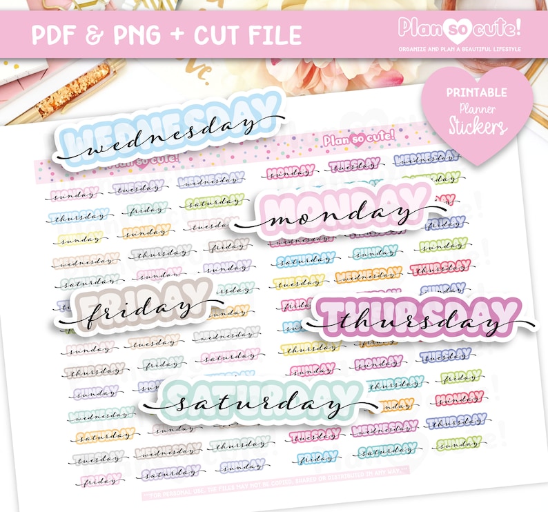Fluffy Days of the Week Banner, Printable Planner Stickers - Etsy