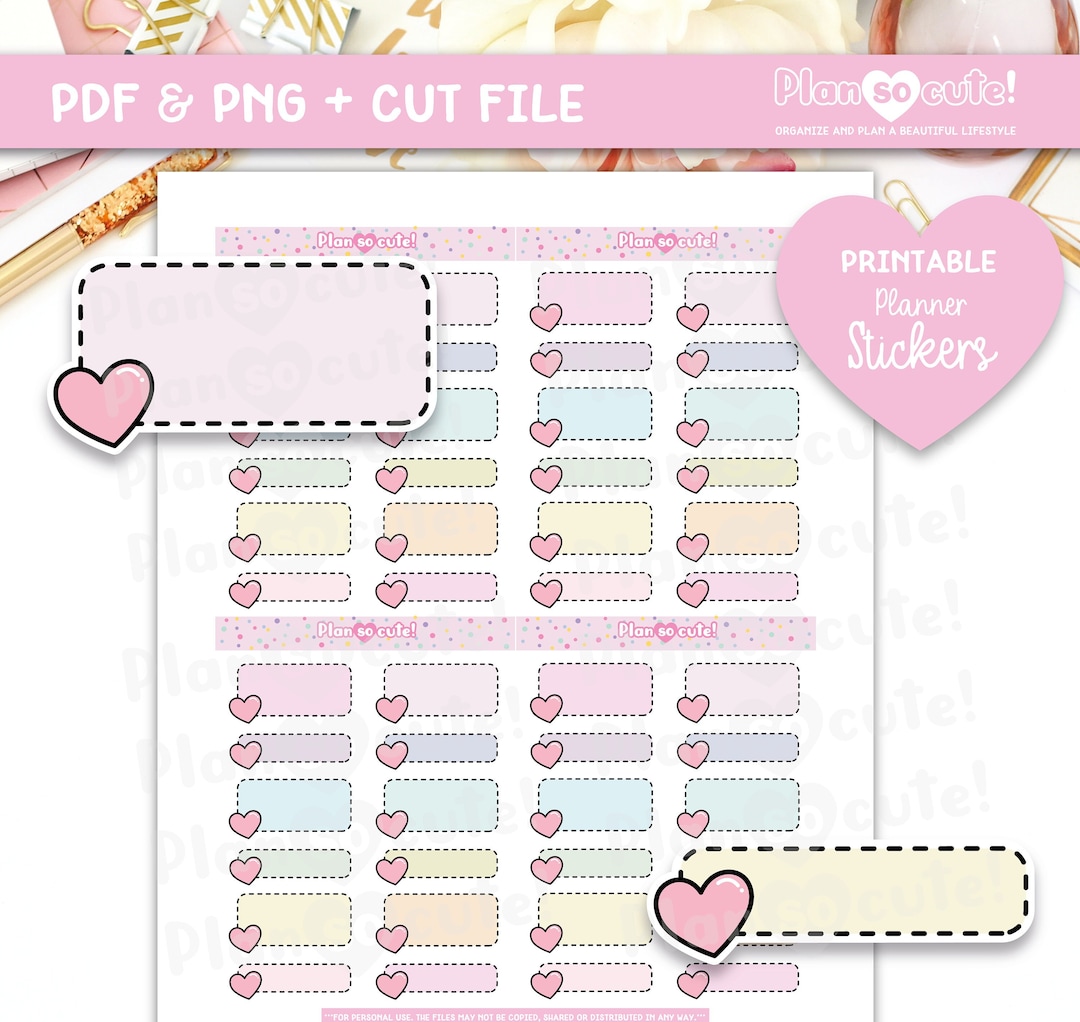 Stitched Box With Heart, Printable Planner Stickers, Functional ...