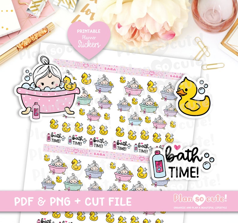 Sara Bath Time Printable Stickers Printable Planner - Etsy