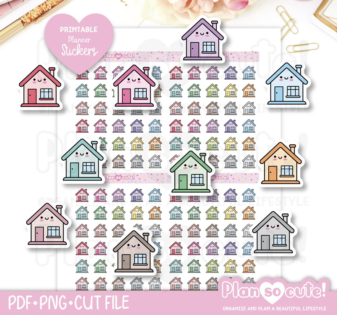 House Stickers, Kawaii Stickers, Printable Planner Stickers, Bullet ...