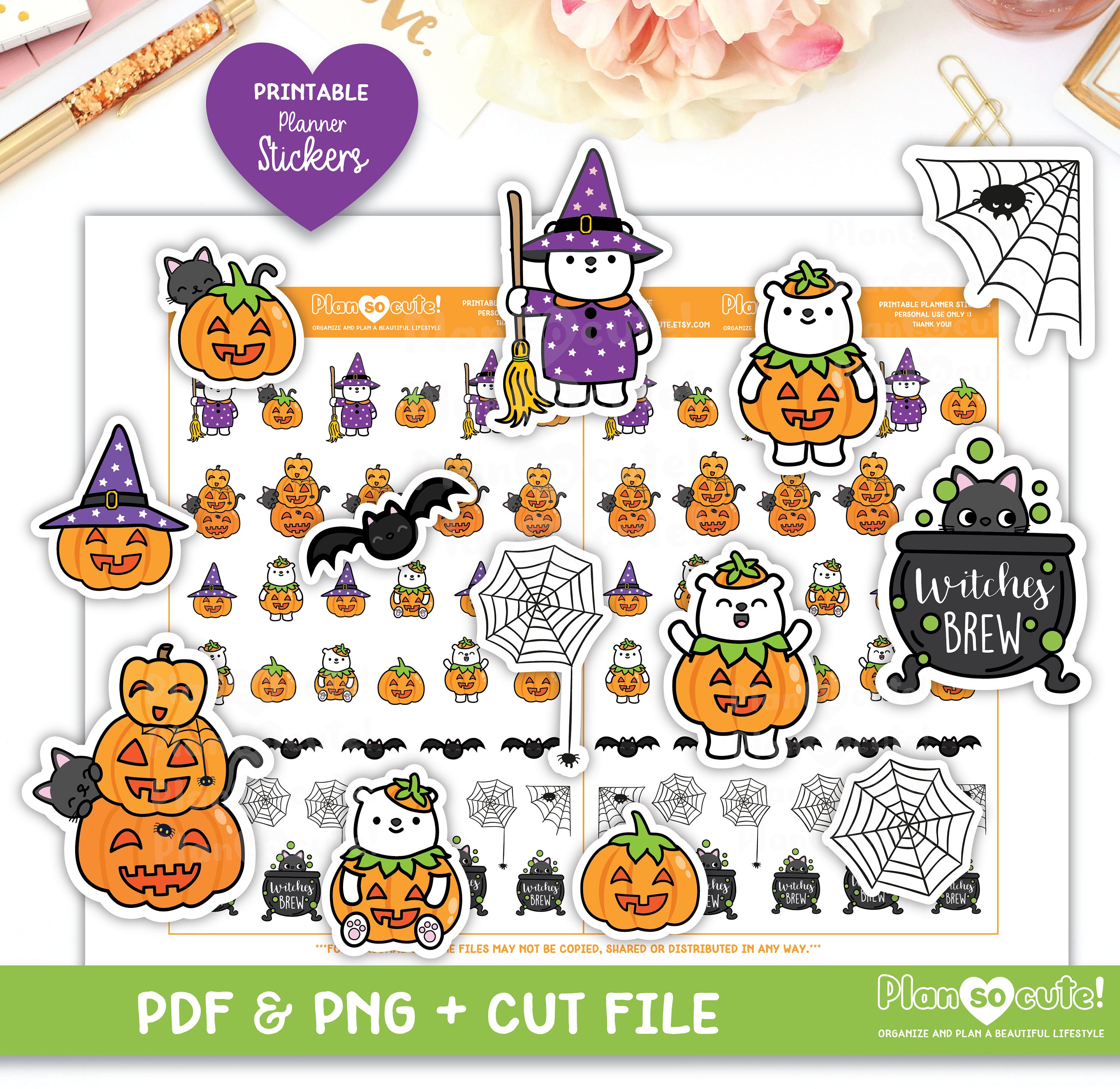 Halloween Printable Planner Stickers Witches Brew Witch | Etsy