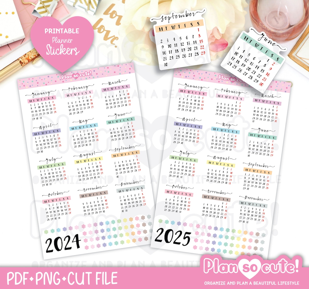Calendar 2024- 2025, Printable Planner Stickers - Etsy