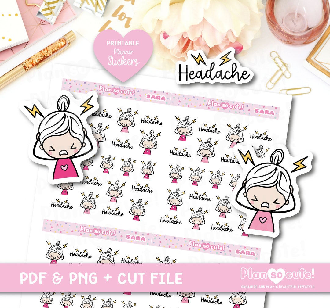 Sara Headache, Headache, Printable Stickers, Printable Planner Stickers ...