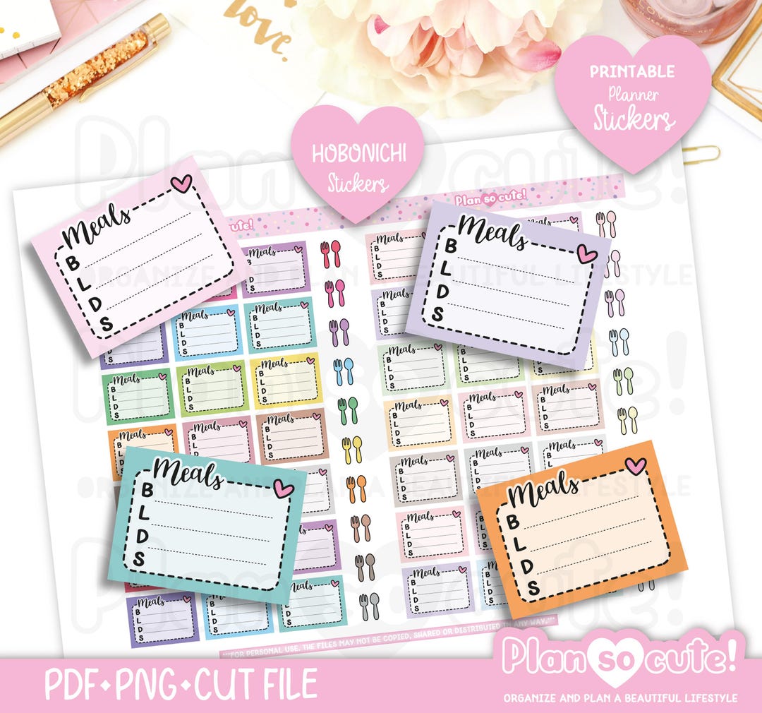 Meals Printable Planner Stickers, Breakfast, Lunch, Dinner, Snacks ...
