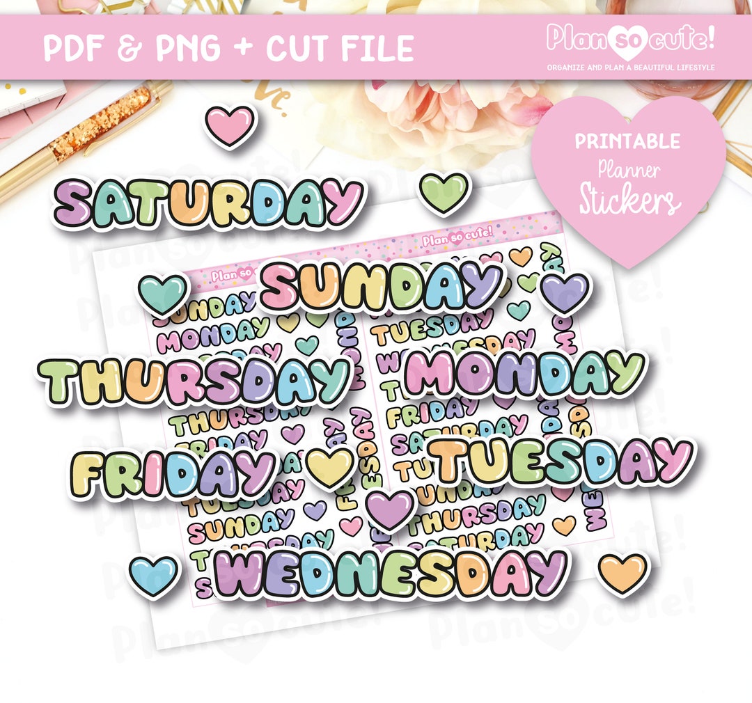 Big Fluffy Days of the Week Script, Printable Planner Stickers - Etsy
