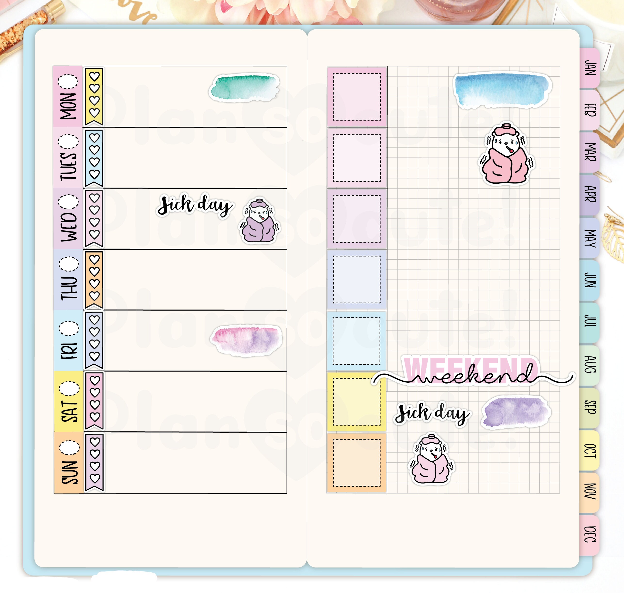 Sick Day Printable Planner Stickers, Bear Stickers, Cricut and ...