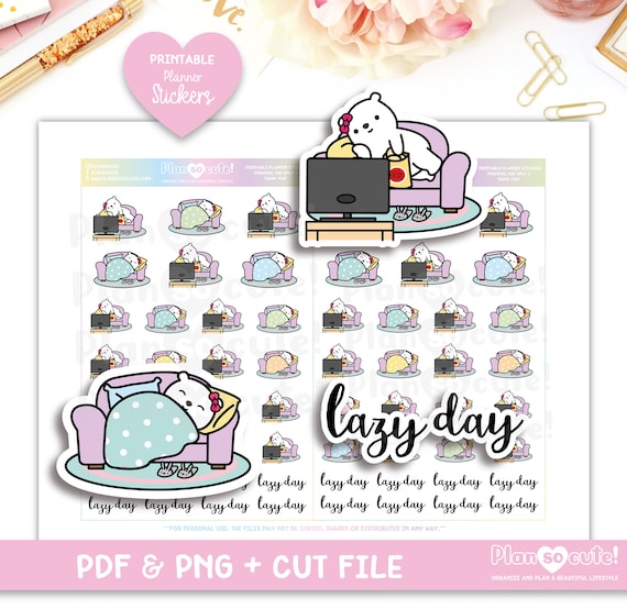 Lazy Day Cleo Printable Planner Stickers Bear Stickers - Etsy