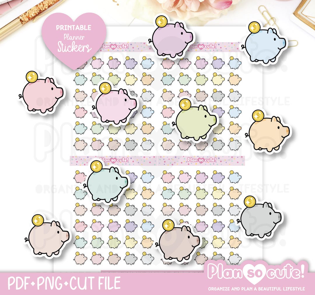 Piggy Bank Stickers, Kawaii Stickers, Printable Planner Stickers ...