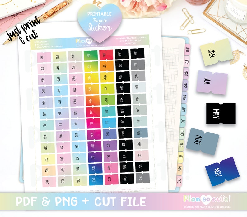 Monthly Tabs Printable Planner Stickers Bullet Journal | Etsy