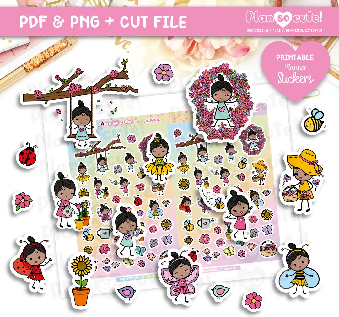 Sara Hello Spring Dark Skin, Printable Stickers Printable Planner ...
