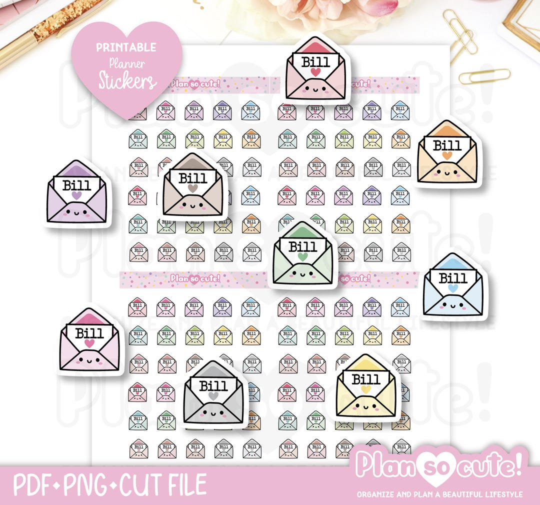 Pay Bill Stickers, Kawaii Stickers, Printable Planner Stickers, Bullet ...