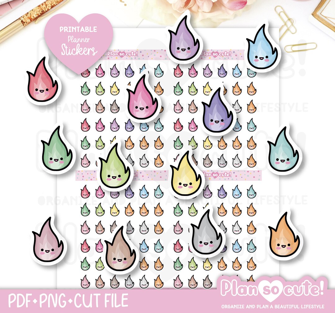 Flame Stickers, Kawaii Stickers, Printable Planner Stickers, Bullet ...