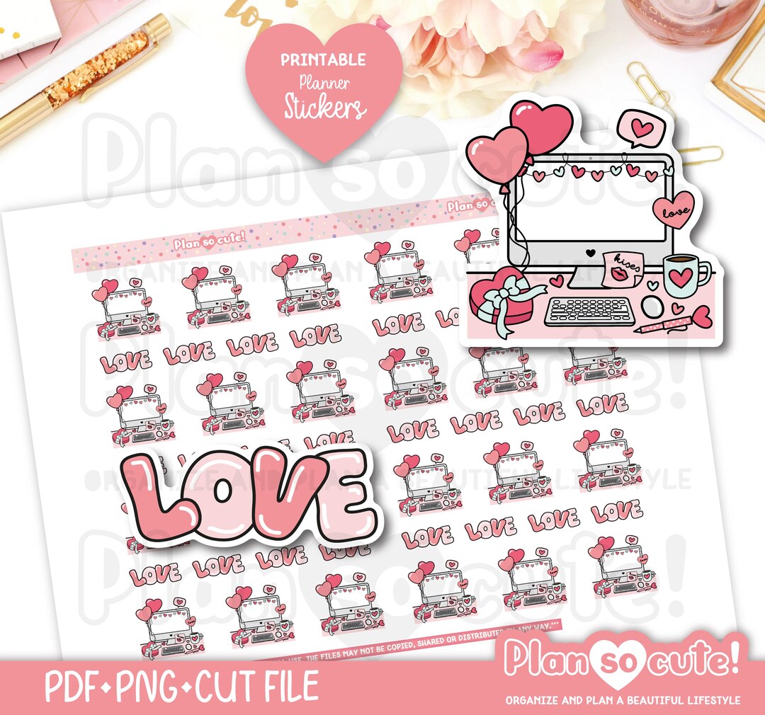 Printable Happy Valentine Desk, Valentines Stickers, Printable Planner ...