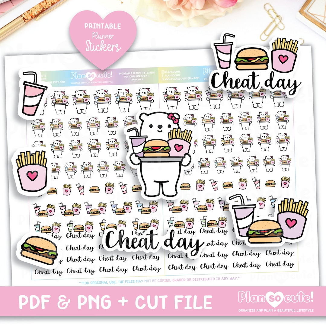 Cheat Day Printable Planner Stickers, Fast Food Stickers, Cricut and ...