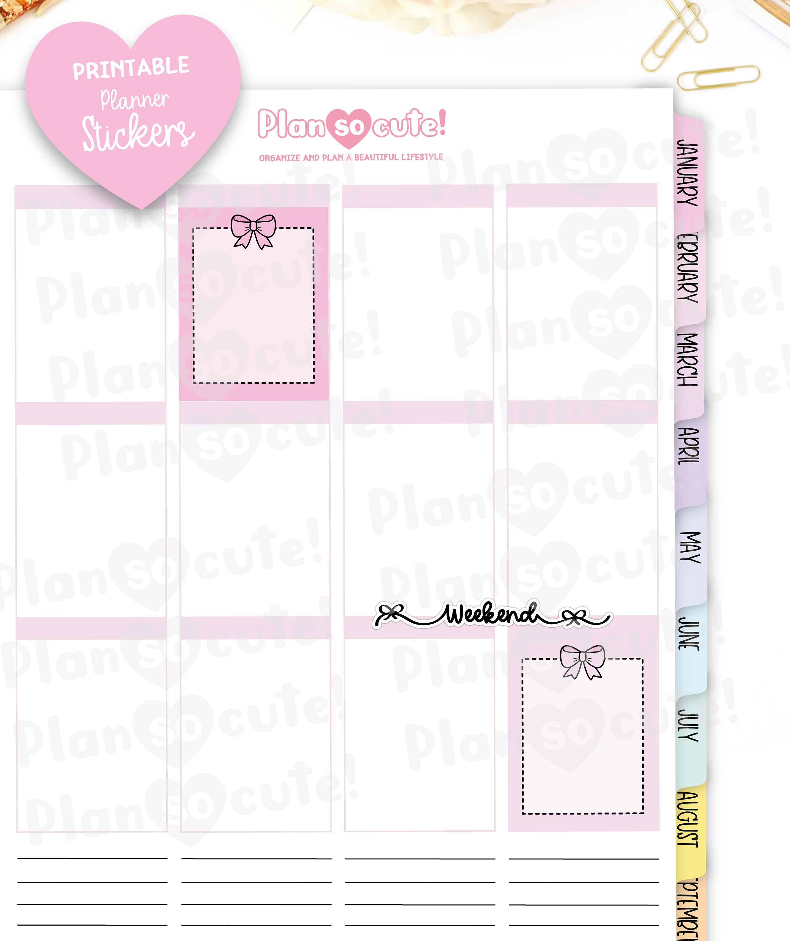 Full Box Bow Printable Planner Stickers Functional Stickers - Etsy