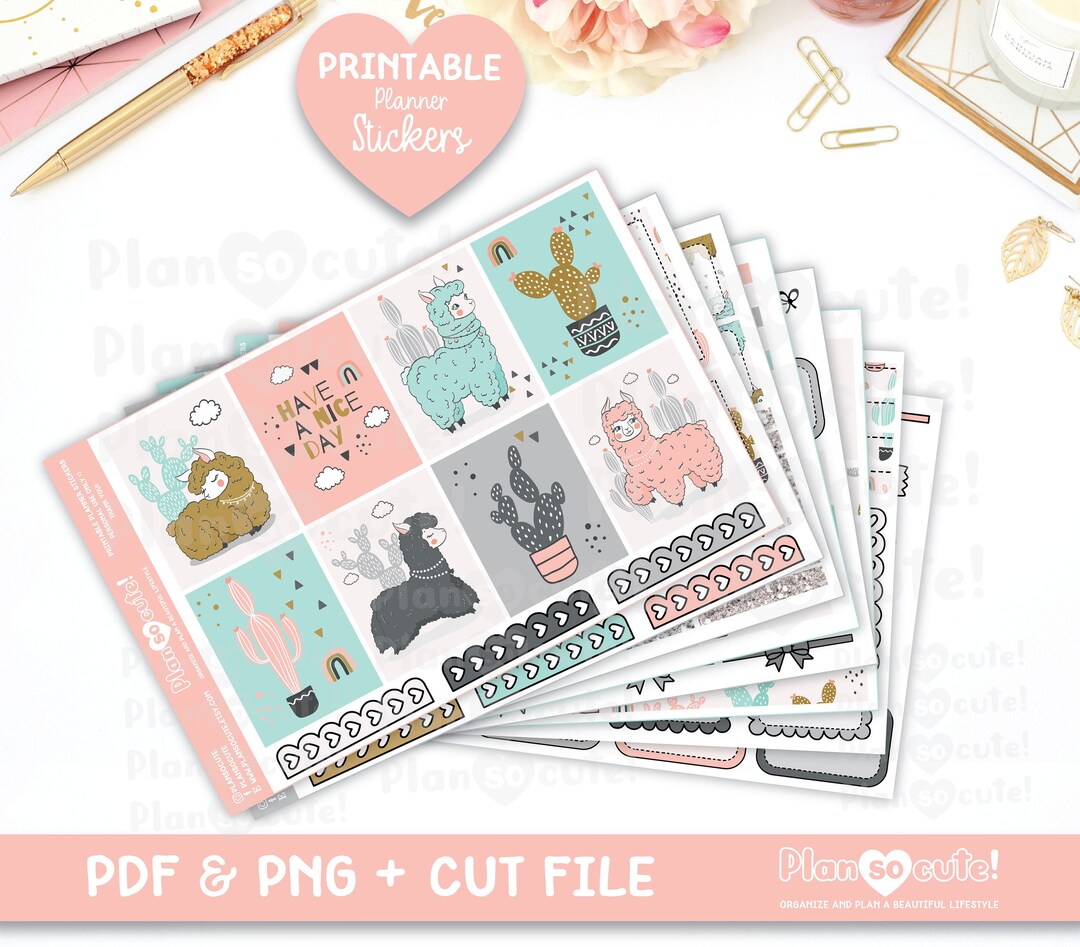 Llama Printable Planner Stickers, Have a Nice Day, Cute Llama, Erin C ...