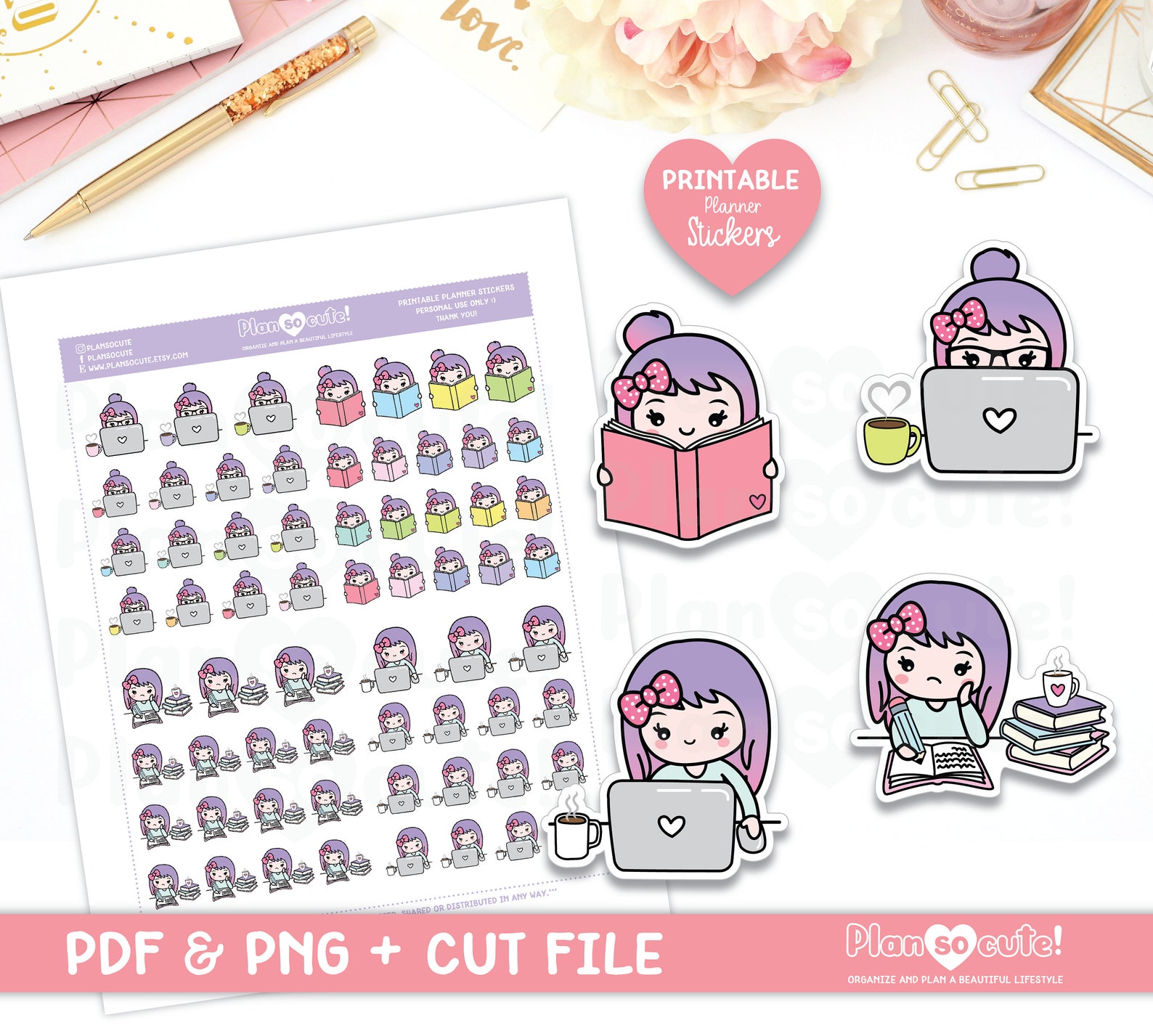 Homework Work Reading Printable Planner Stickers Amich - Etsy