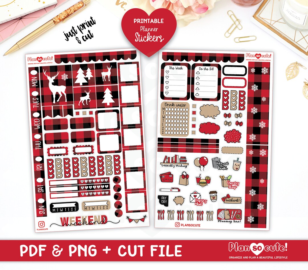 Winter Planner Stickers, Buffalo Plaid Stickers, Hobonichi Weeks Kit ...