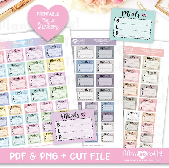 Meals Printable Planner Stickers Breakfast Lunch Dinner | Etsy