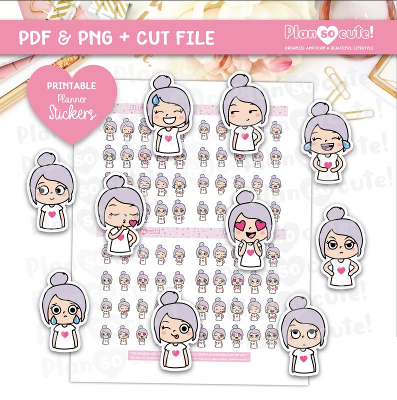 Emily Emojis Printable Planner Stickers Light Skin Cricut - Etsy