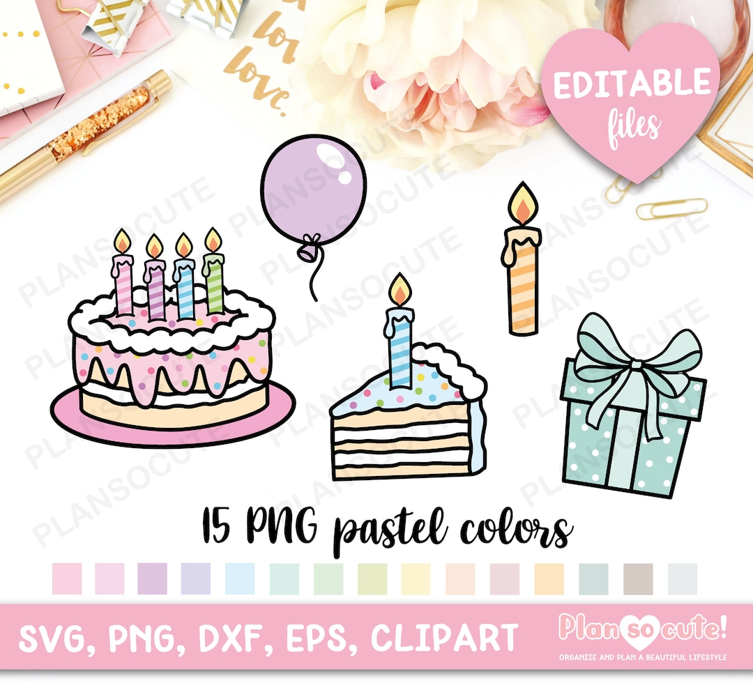 Doodle Birthday Clipart, Happy Birthday, Editable Files, SVG, EPS, PNG ...