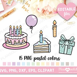 Doodle Birthday Clipart, Happy Birthday, Editable Files, SVG, EPS, PNG ...