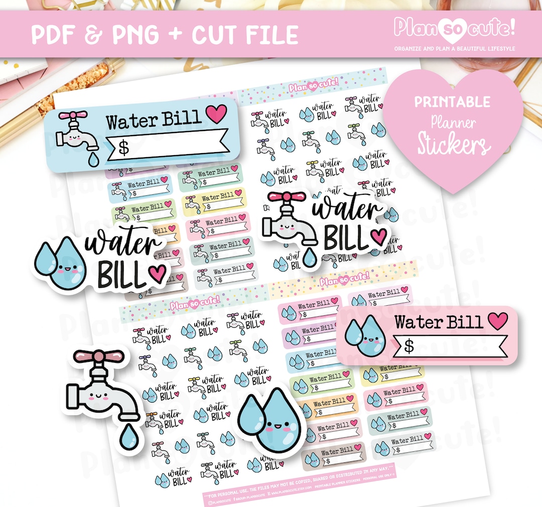 Water Bill Printable Planner Stickers, Water Stickers, Finance Stickers ...