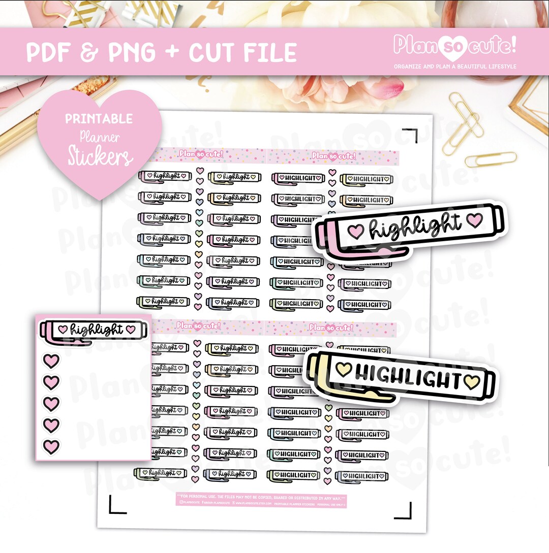 Highlight Printable Stickers, Printable Planner Stickers, Personal Use ...