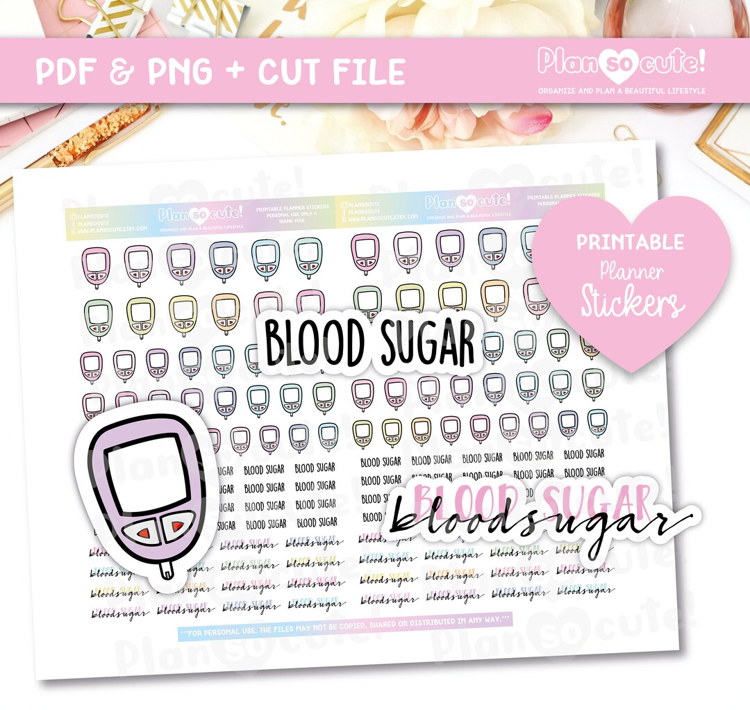 Blood Sugar Printable Planner Stickers, Cricut and Silhouette Files ...