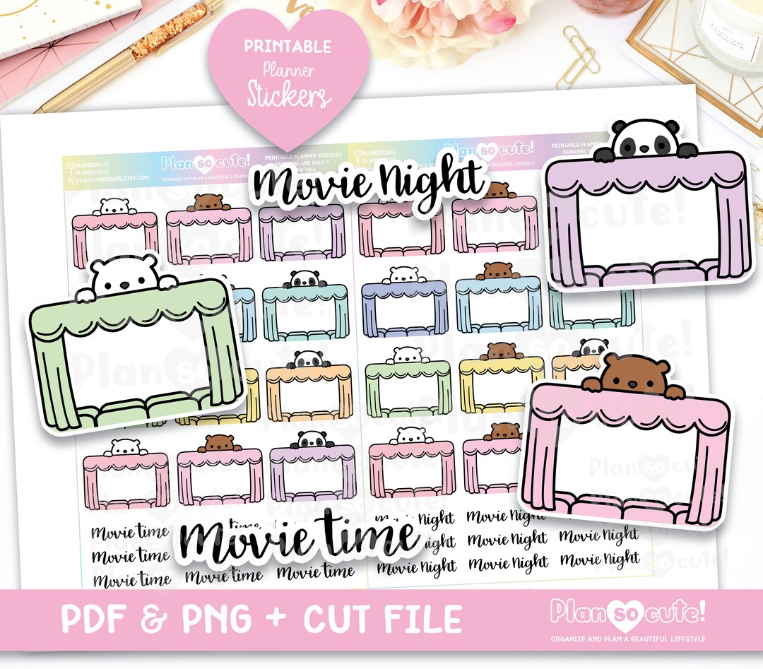 Movie Time Printable Planner Stickers, Cricut and Silhouette Files ...
