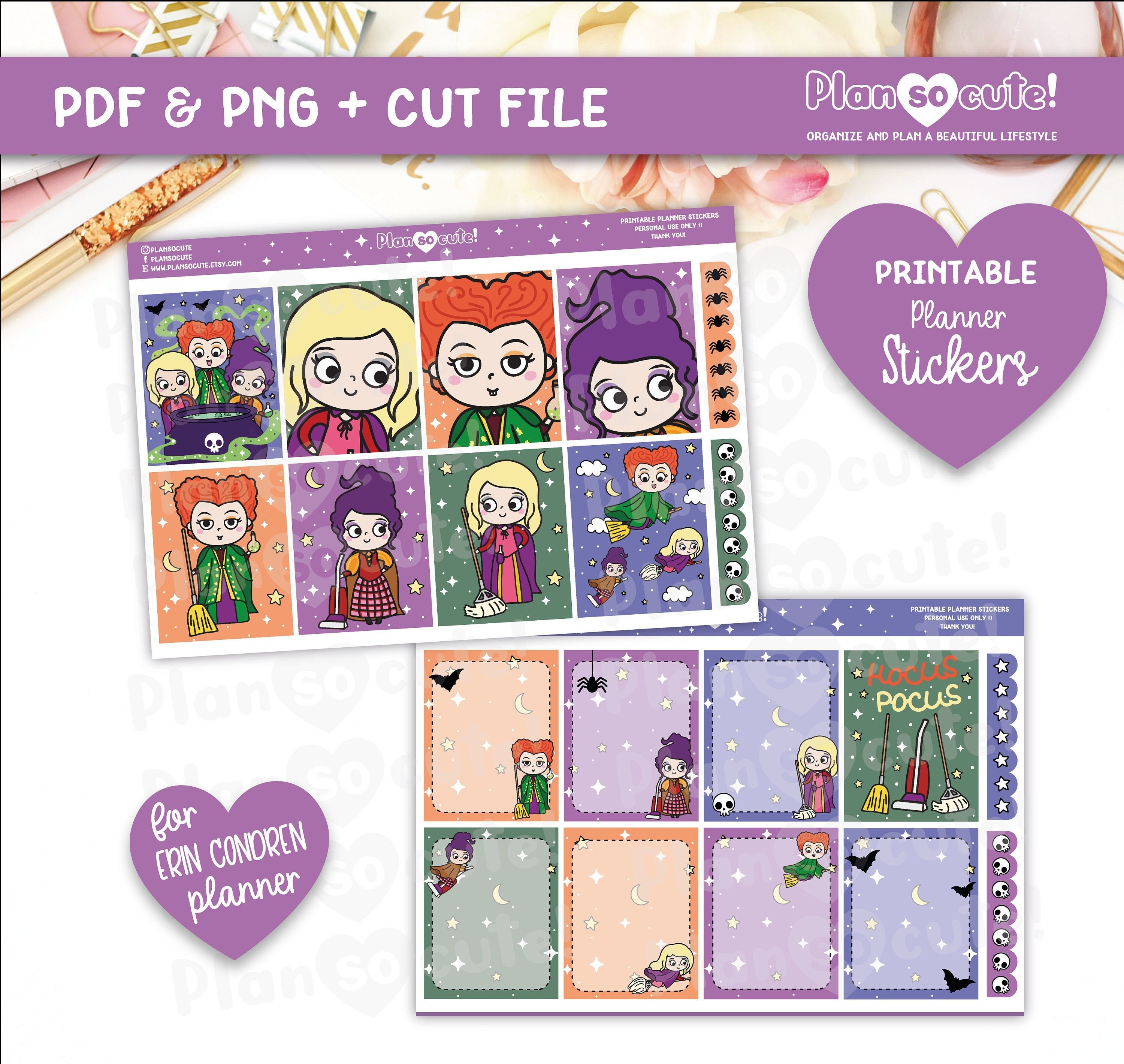 Cute Witches Printable Planner Stickers, Printable Erin Condren Weekly ...