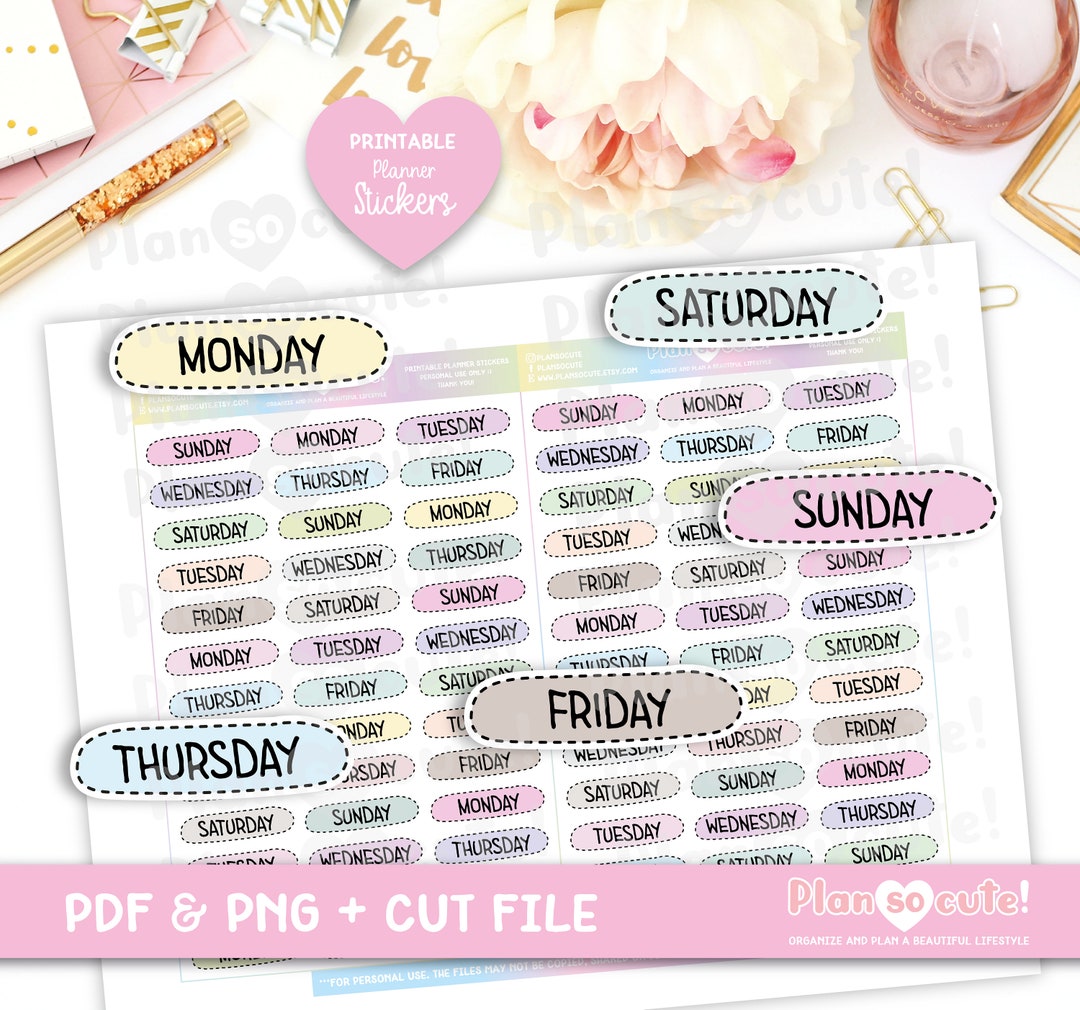 Stitched Days of the Week, Script Stickers, Printable Stickers ...