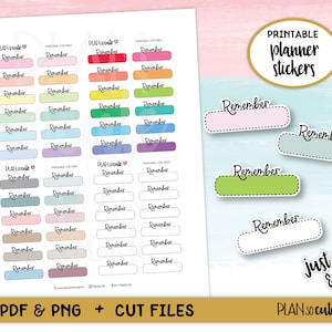 Remember Stitched Quarter Box Printable Planner Stickers | Etsy