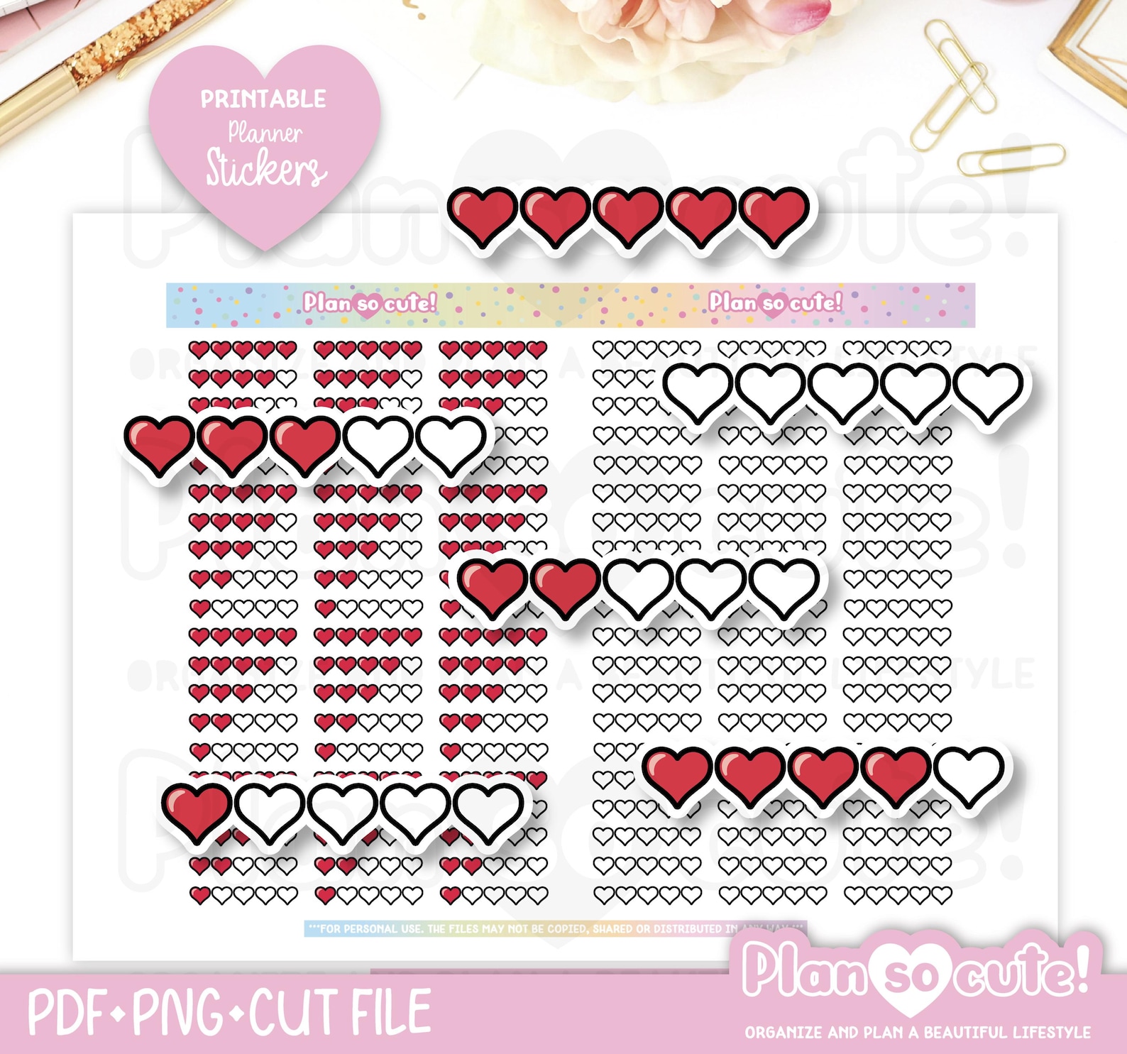 Heart Rating Stickers, Printable Planner Stickers - Etsy