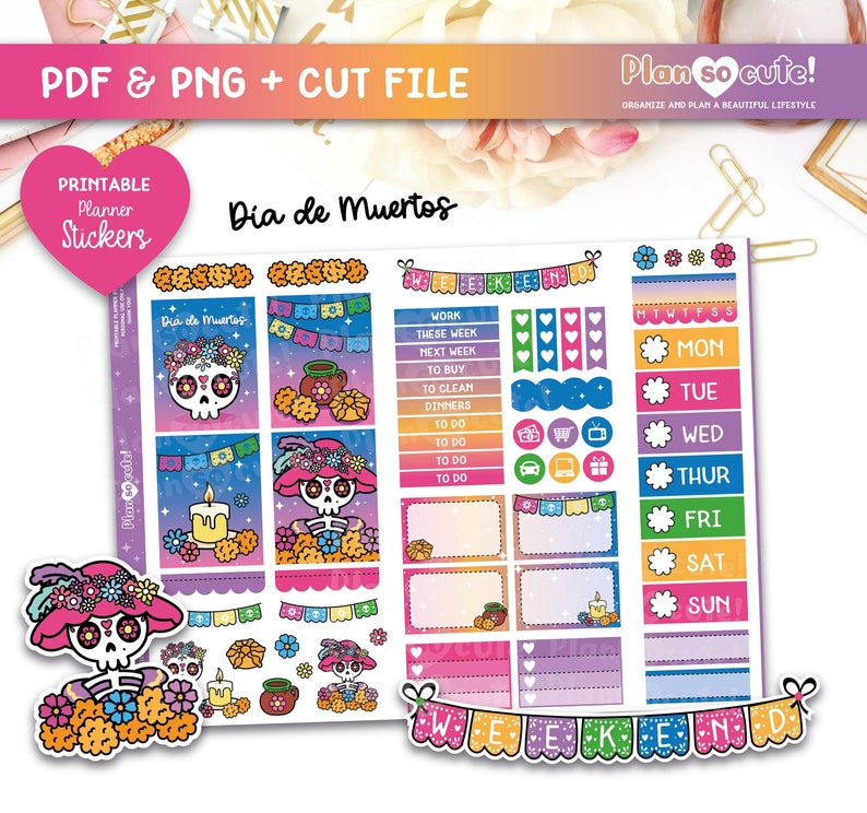 Día De Muertos Printable Planner Stickers EC Mini Kit Sugar - Etsy