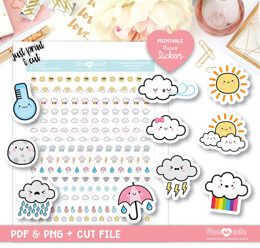 Cute Kawaii Weather, Printable Planner Stickers - Etsy