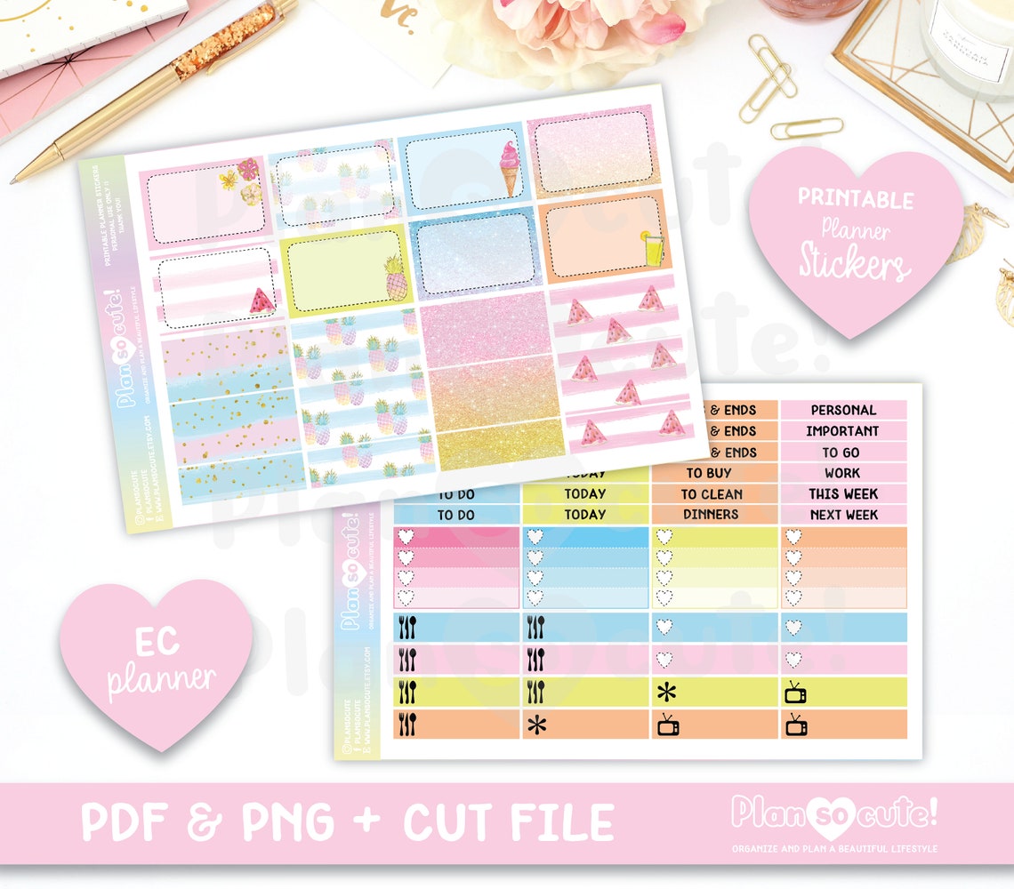 Hello Summer Printable Weekly Kit Printable Planner Stickers | Etsy