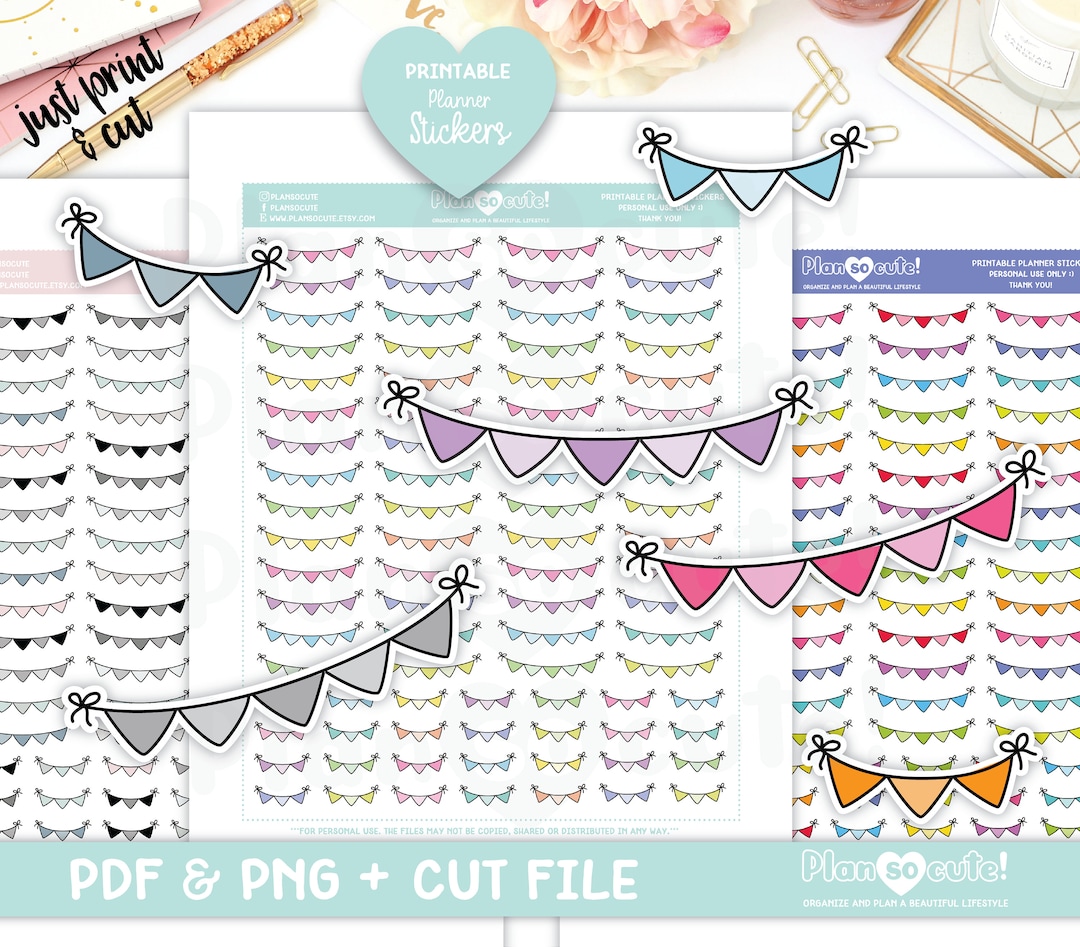 Doodle Banner Flags, Printable Planner Stickers, Doodle Stickers - Etsy