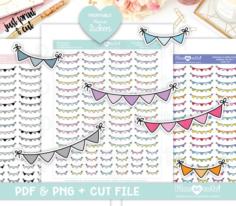Doodle Banner Flags Printable Planner Stickers Doodle - Etsy