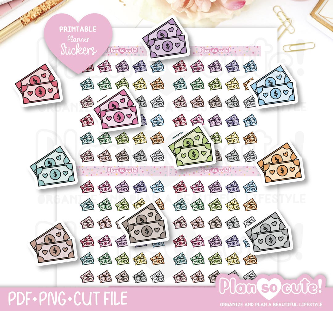 Money Stickers, Kawaii Stickers, Printable Planner Stickers, Bullet ...