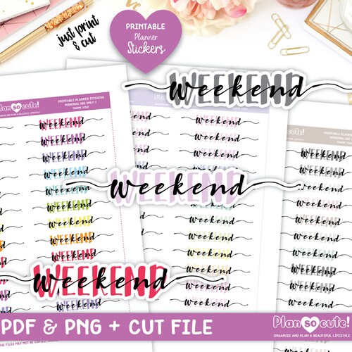 WEEKEND Script Printable Planner Stickers Script Stickers - Etsy