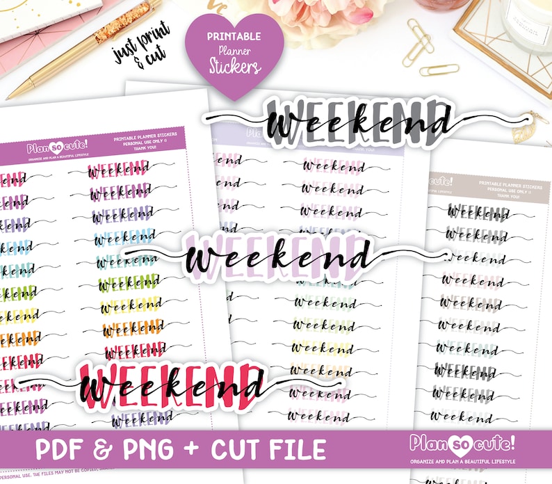WEEKEND Script, Printable Planner Stickers, Script Stickers - Etsy