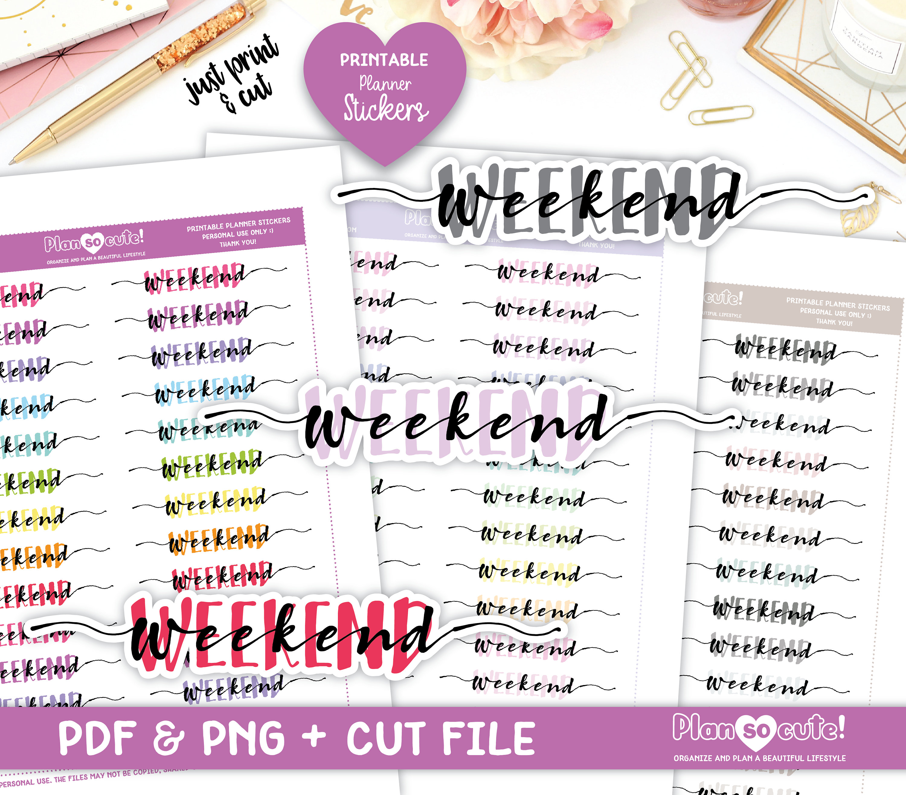 WEEKEND Script Printable Planner Stickers Script Stickers - Etsy