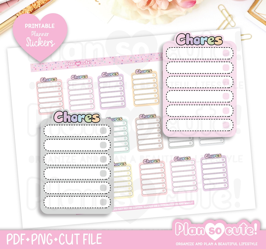Chores Check List Stickers, Printable Planner Stickers, Bullet Journal ...