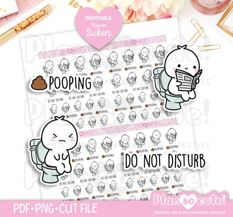 Tiny Puppet Pooping Time Stickers, Do Not Disturb, Printable Planner ...