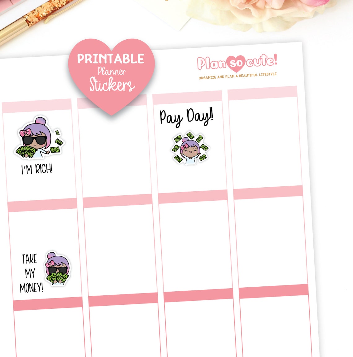 Pay Day Printable Planner Stickers Sachi Doodle Stickers - Etsy