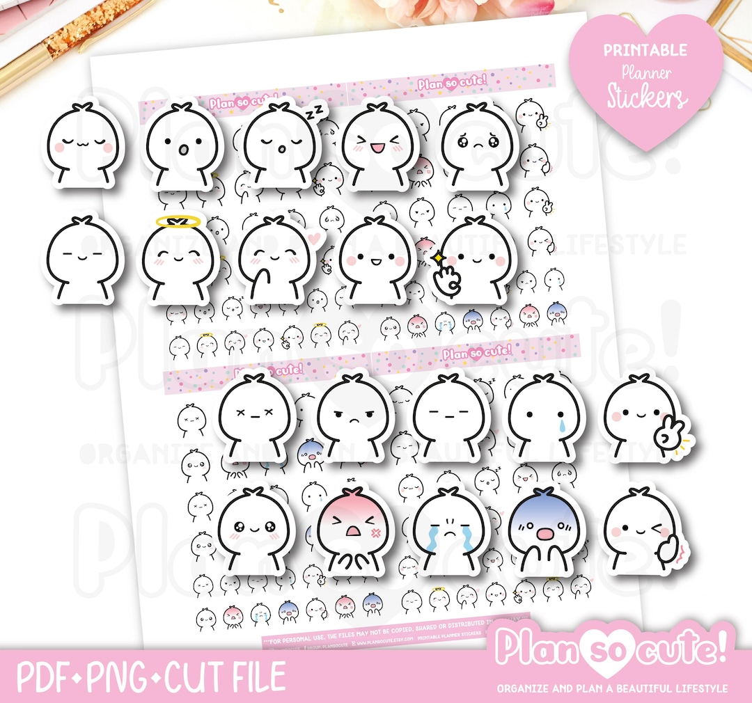 Tiny Puppet Emoji Set 2, Printable Planner Stickers, Bullet Journal ...