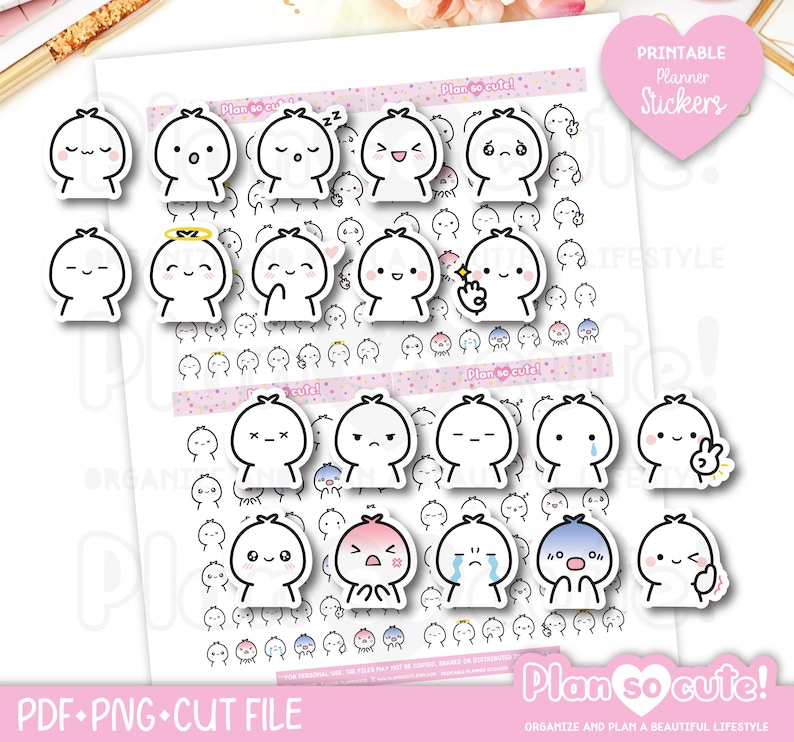 Tiny Puppet Emoji Set 2, Printable Planner Stickers, Bullet Journal ...