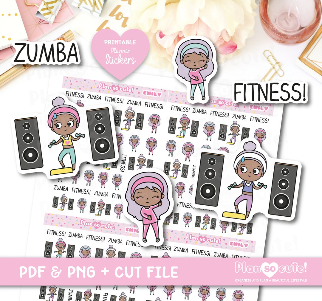 Emily Zumba Fitness, Printable Planner Stickers, Dark Skin, Bullet ...