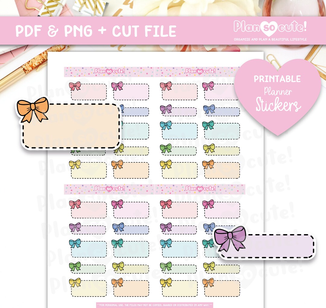 Stitched Box With Bow, Printable Planner Stickers, Functional Stickers ...